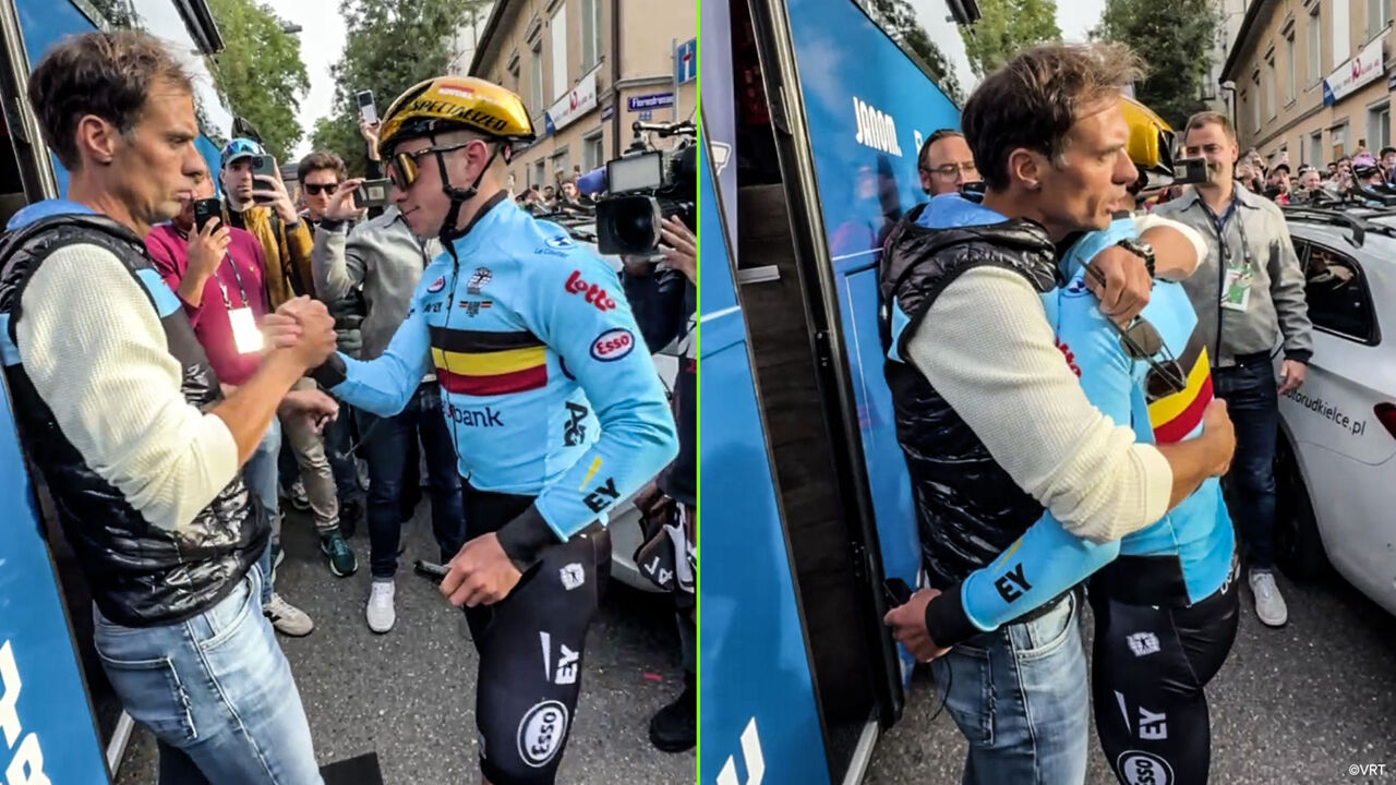 VIDEO - Remco Evenepoel neemt afscheid met een knuffel: "Merci coach ...
