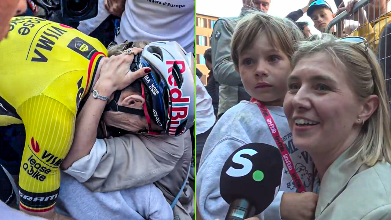 Emotionele taferelen bij gezin-Van Aert, waar vrouw Sarah traantje ...