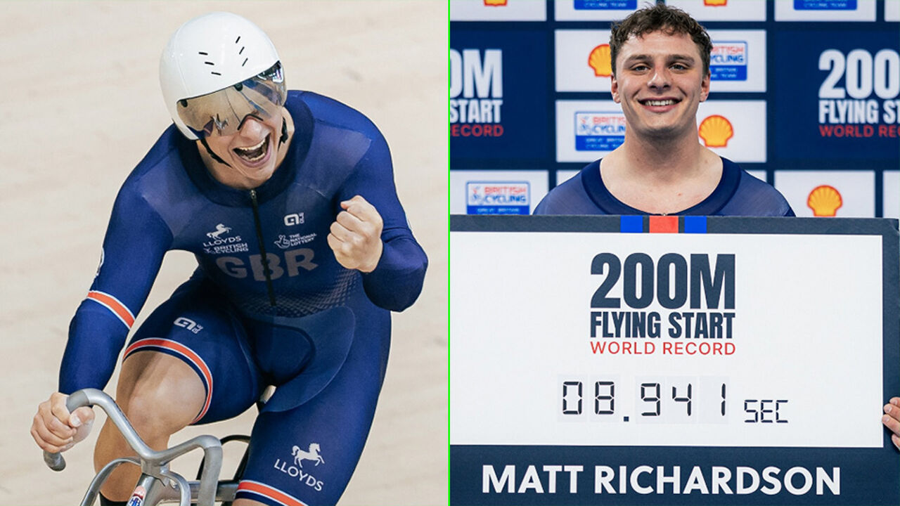Britse baanwielrenner Matt Richardson duikt als eerste onder 9 seconden op 200 meter met ...